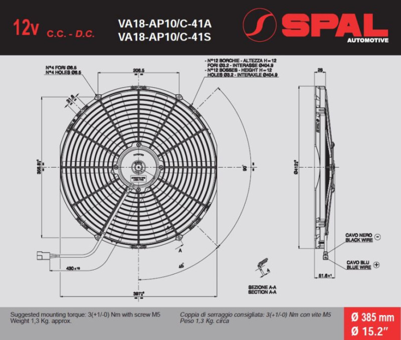 VENT SPAL AXIAL 16" 12V SOP VA18-AP10/C-41S - Novo - Eletroventilador Universal - Arrefecimento ...
